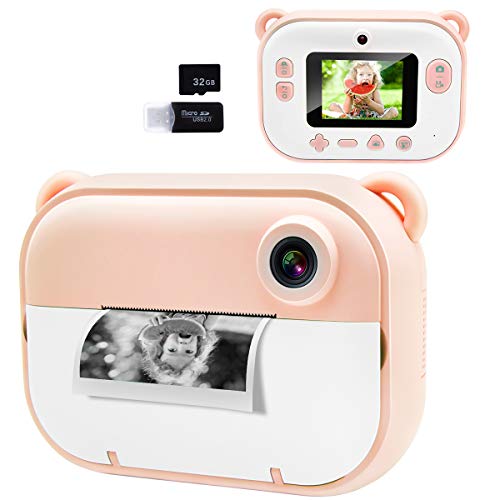 Joytrip Kids Instant Print Camera, Kids Camera with 2.4” HD Large Screen LCD, Zero Ink Digital Camera with Thermal Printing Paper and Cartoon Stickers, 3-14 Years Old Children Toy Learning Camera
