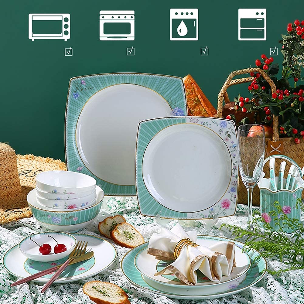Pottery tableware,Dinnerware Set, Dishes/Plate/Bowl/Cup Set, Fine Bone China Dinnerware Sets, Collection Ceramic Dinner Sets, Christmas Dinnerware, Kitchen Sets for Home,56pcs Square Service for