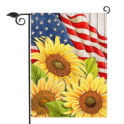 Hzppyz Sunflower 4th of July America Patriotic Garden Flag, Memorial Day Decorative Yard Outdoor Double Sided, Summer USA Spring Burlap Outside Decoration Home Small Decor 12 x 18