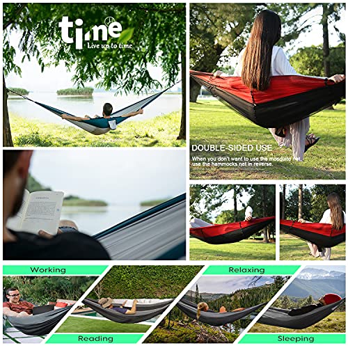 Hammocks with Net, Mosquito Net Hammock for Camping Portable Nylon Hammocks Parachute Lightweight with Tree Straps, Garden Swing Hammock for Outdoor Hiking Travel (Cyan/Dark Green)