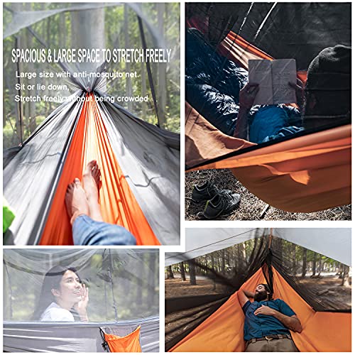 Hammocks with Net, Mosquito Net Hammock for Camping Portable Nylon Hammocks Parachute Lightweight with Tree Straps, Garden Swing Hammock for Outdoor Hiking Travel (Cyan/Dark Green)