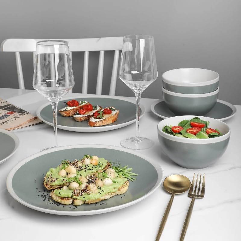 TBGFPO 16-Piece Round Dinnerware Cream Dinner Set Everyday Use Dinner Set Dishes Round Plates Tableware Sets