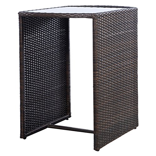 Casart 3 Pieces Wicker Patio Set Outdoor Dining Table W/Glass Top Coffee Table and 2 Wicker Chairs for Lawn, Garden Convention Bistro Set