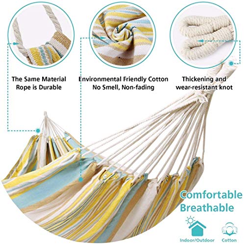 Brazilian Hammock Indoor +2 Tree Swing Hanging Straps Hammock Extra Large Canvas Canvas Hammock with Carry Bag for Patio Porch Garden Backyard Lounging Outdoor and Indoor