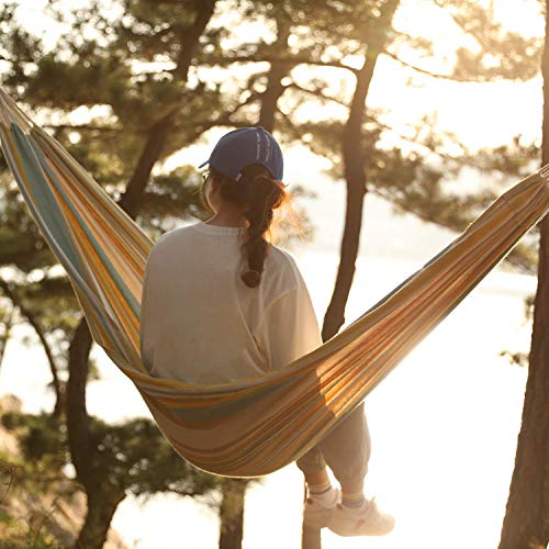 Brazilian Hammock Indoor +2 Tree Swing Hanging Straps Hammock Extra Large Canvas Canvas Hammock with Carry Bag for Patio Porch Garden Backyard Lounging Outdoor and Indoor