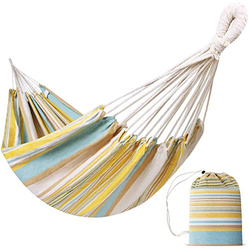 Brazilian Hammock Indoor +2 Tree Swing Hanging Straps Hammock Extra Large Canvas Canvas Hammock with Carry Bag for Patio Porch Garden Backyard Lounging Outdoor and Indoor