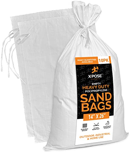Empty Sand Bags, with Ties β White 14" x 26" Heavy Duty Woven Polypropylene, UV Sun Protection, Dust, Water and Oil Resistant - Home and Industrial - Floods, Photography and More (Bundle of 10)