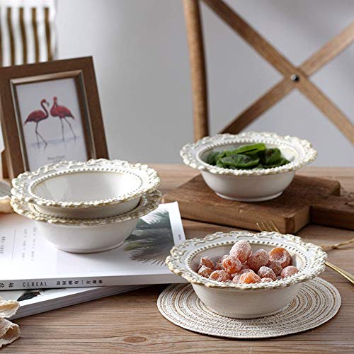 Stylish Dinner Plates,Ceramics Dinnerware Set, Cereal Bowl Soup Plate and Steak Plate Set of 24 | French Vintage Embossed Palace Style Porcelain Dinner Sets for Wedding Gift
