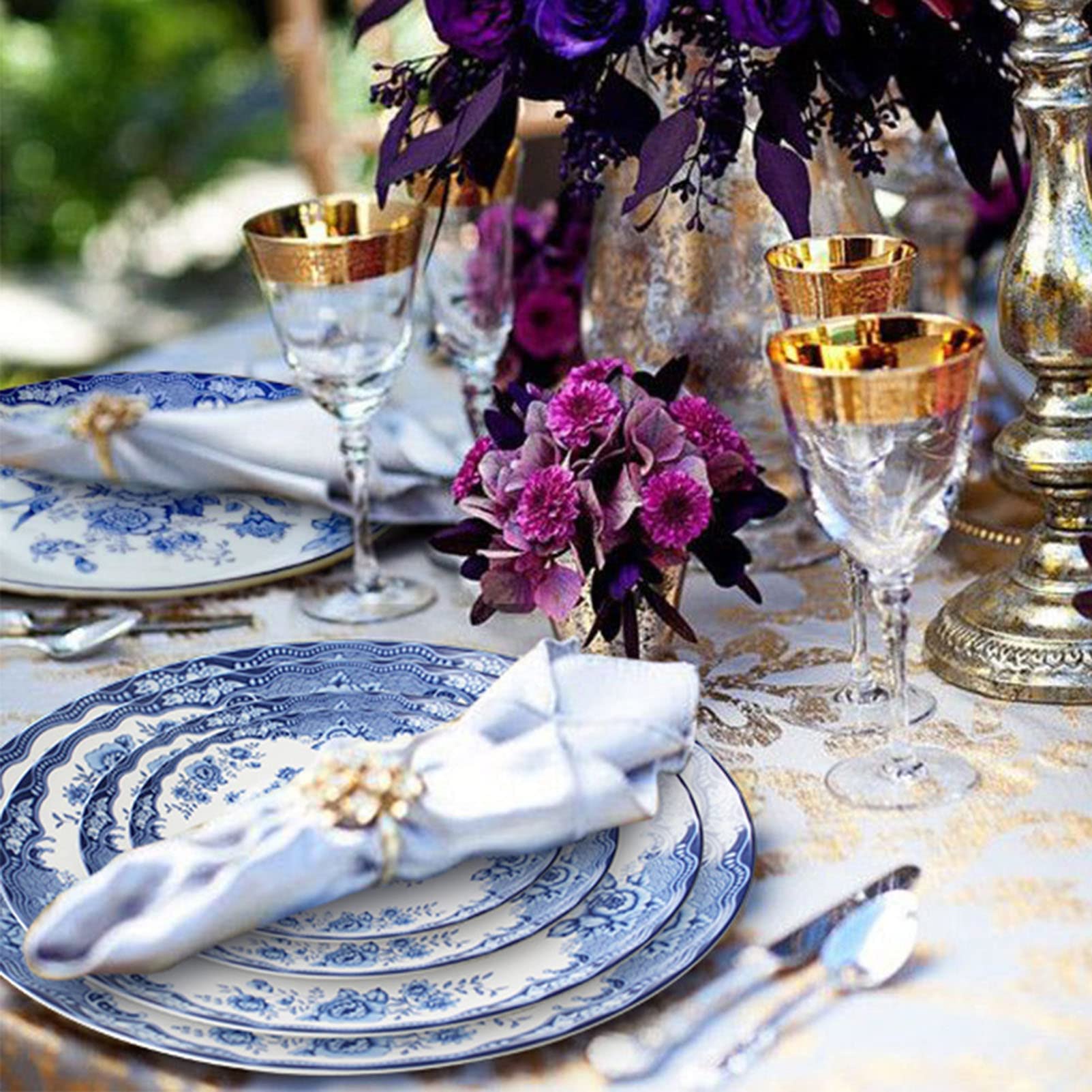 GagalU Porcelain Plate and Bowl Set,Blue and White Porcelain Wedding Dishes Ceramic Gold Plates Bone China Dinnerware Set Christmas Serving Dishes Set Dessert Ceramic Plate Dinner Diashes