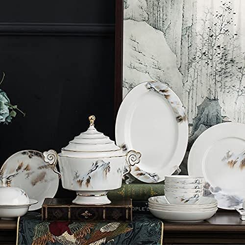 GagalU Dinner SetsDinnerware Set for Home or Special Restaurant, 99PCS Chinese Style Bone China Dinnerware Set Household Phnom Penh Ceramic Bowl Dishes Plate Service for 12