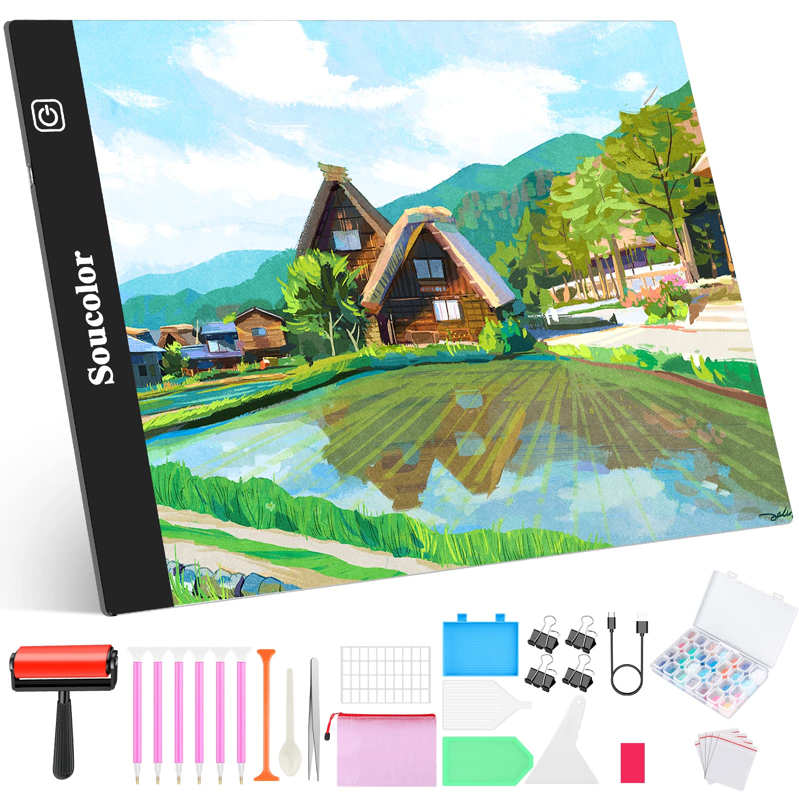 Diamond Painting Accessories and Tools Kits, with A4 LED Light Pad for Diamond Painting, Soucolor Light Board Box Kit Paint Diamonds Set, 5D Diamond Art Dots Supplies Painting for Beginners Adult (A4)