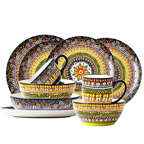 Porcelain Dinnerware Sets, Bohemia Tableware Combination Set | 10 Plates / 2 Bowls / 4 Cups / 4 Mugs - Exotic Ceramics Dinner Sets, Service for 4 Person, Gift for Wedding Housewarming Christmas,8 inc