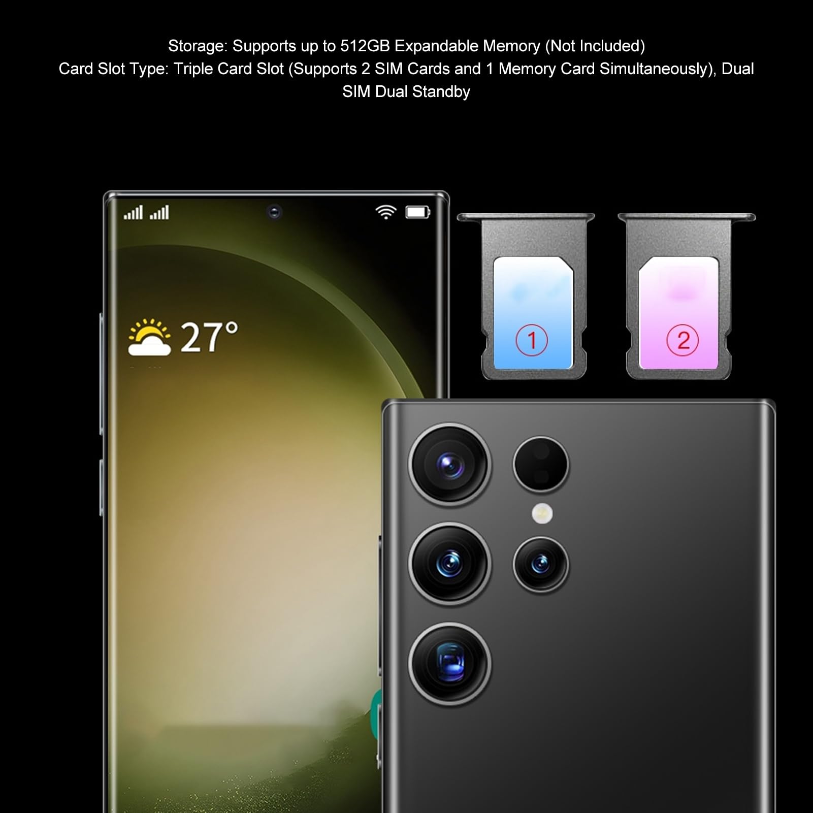 6.8 Inch Incell Super HD Screen Cell Phone, 9000mAh Battery with HiFiEarphones, 5GHz WiFi, 3G 2G Network Compatibility (White)