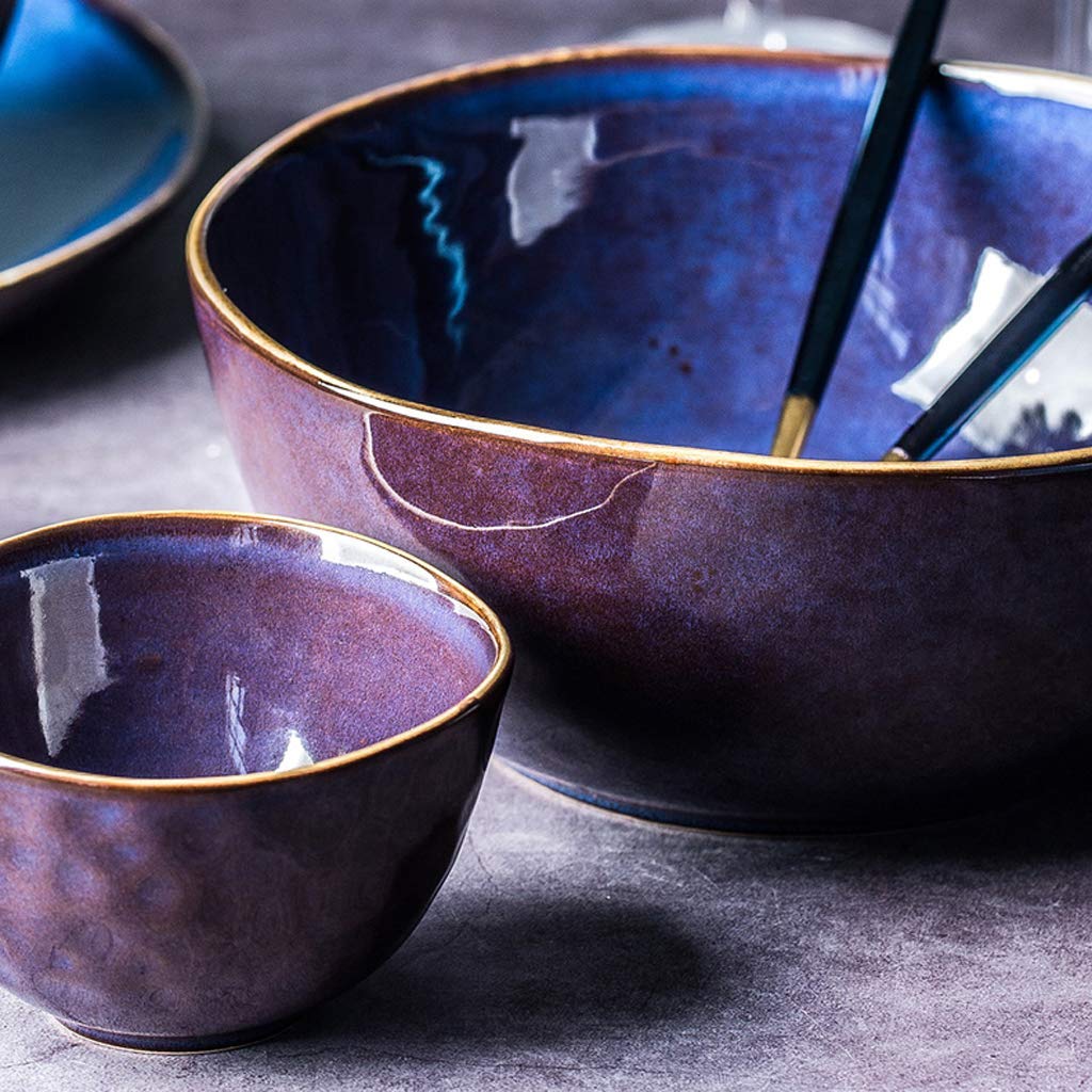 Stylish Dinner Plates,Ceramics Dinner Sets, Plate/Bowl/Mug | 36 Pieces Kiln Glaze Dinnerware - Blue Purple Porcelain Combination Set for Restaurant Family Party Halloween