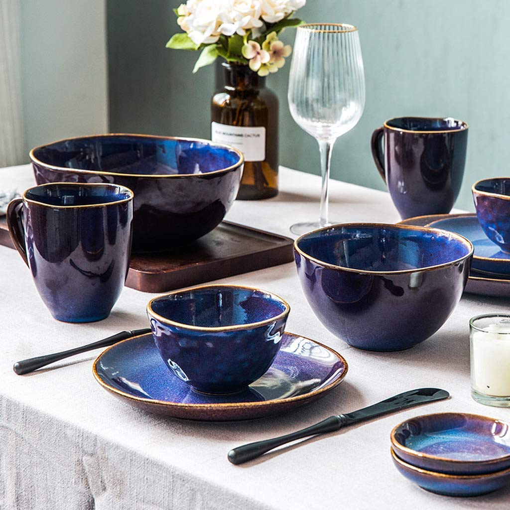 Stylish Dinner Plates,Ceramics Dinner Sets, Plate/Bowl/Mug | 36 Pieces Kiln Glaze Dinnerware - Blue Purple Porcelain Combination Set for Restaurant Family Party Halloween
