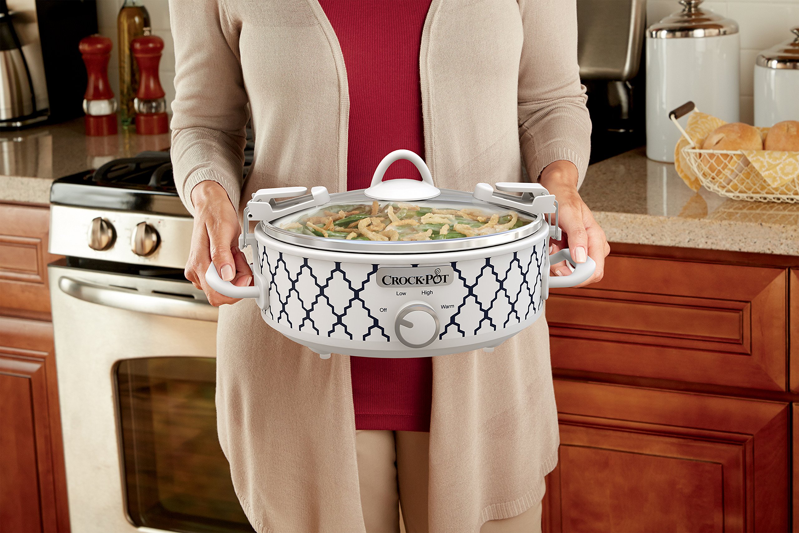 Crockpot 2.5-Quart Mini Casserole Crock Slow Cooker, White/Blue