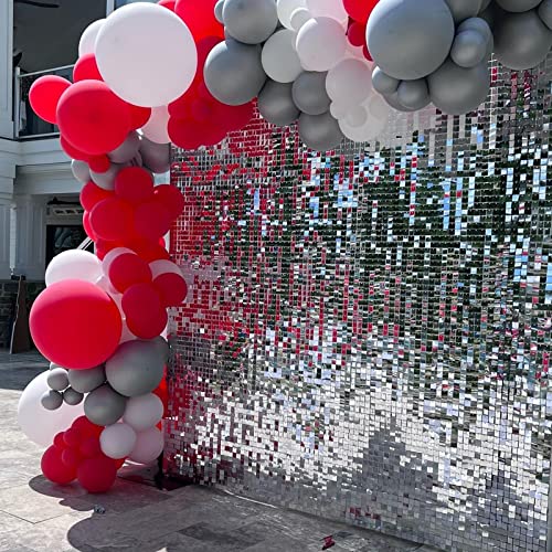 COKAOBE Silver Shimmer Wall Backdrop 24PCS Silver Sequins Backdrop Decoration Panels, Photo Backdrops for Birthday, Anniversary Wedding Engagement Decoration (Silver)