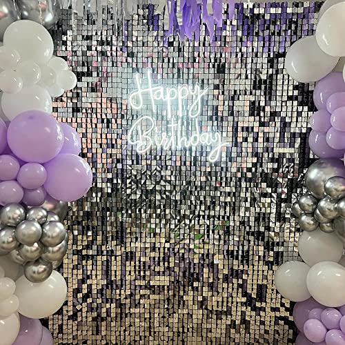 COKAOBE Silver Shimmer Wall Backdrop 24PCS Silver Sequins Backdrop Decoration Panels, Photo Backdrops for Birthday, Anniversary Wedding Engagement Decoration (Silver)