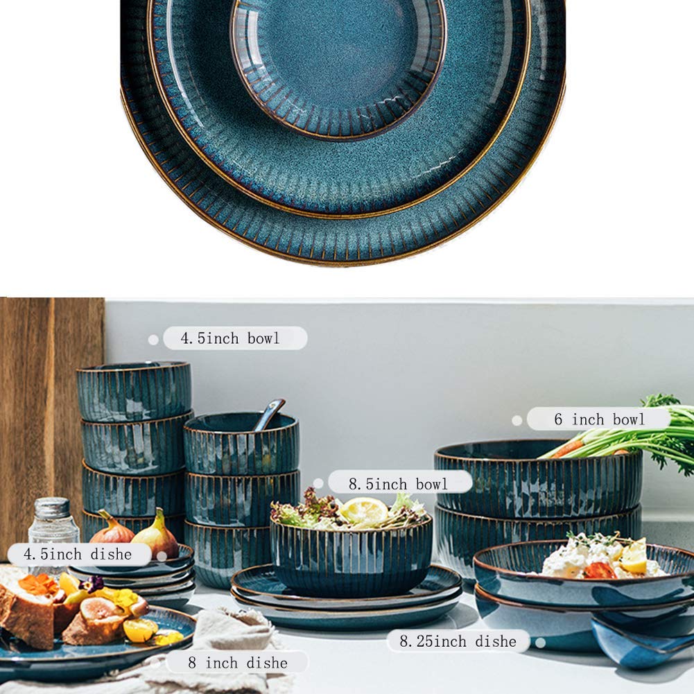 Fine Dinnerware Set,Dinnerware Set,Blue Porcelain Dinnerware Sets, Ceramic Plates and Bowls Dinner Sets, Modern Creativity Reactive Glaze Stoneware Dishes Set for Kitchen/Dining,28 piece (serving 8 pe