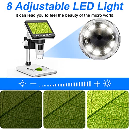 CIMELR LCD Digital Microscope 4.3 inch Handheld USB Microscope 50X-1000X Magnification PCB Coin Soldering Microscope Video Camera for Adults/Kids - 8 LED Lights, SD Card Included,Windows Compatible