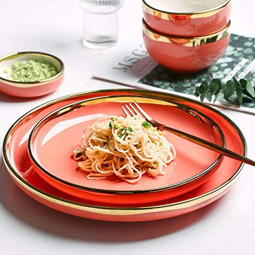 GagalU Dinner Set,Ceramics Dinner Sets, Plate/Bowl/Spoon | 26 Pieces Phnom Penh Dinnerware Set - Porcelain Combination Set for Restaurant Wedding Gifts,Red