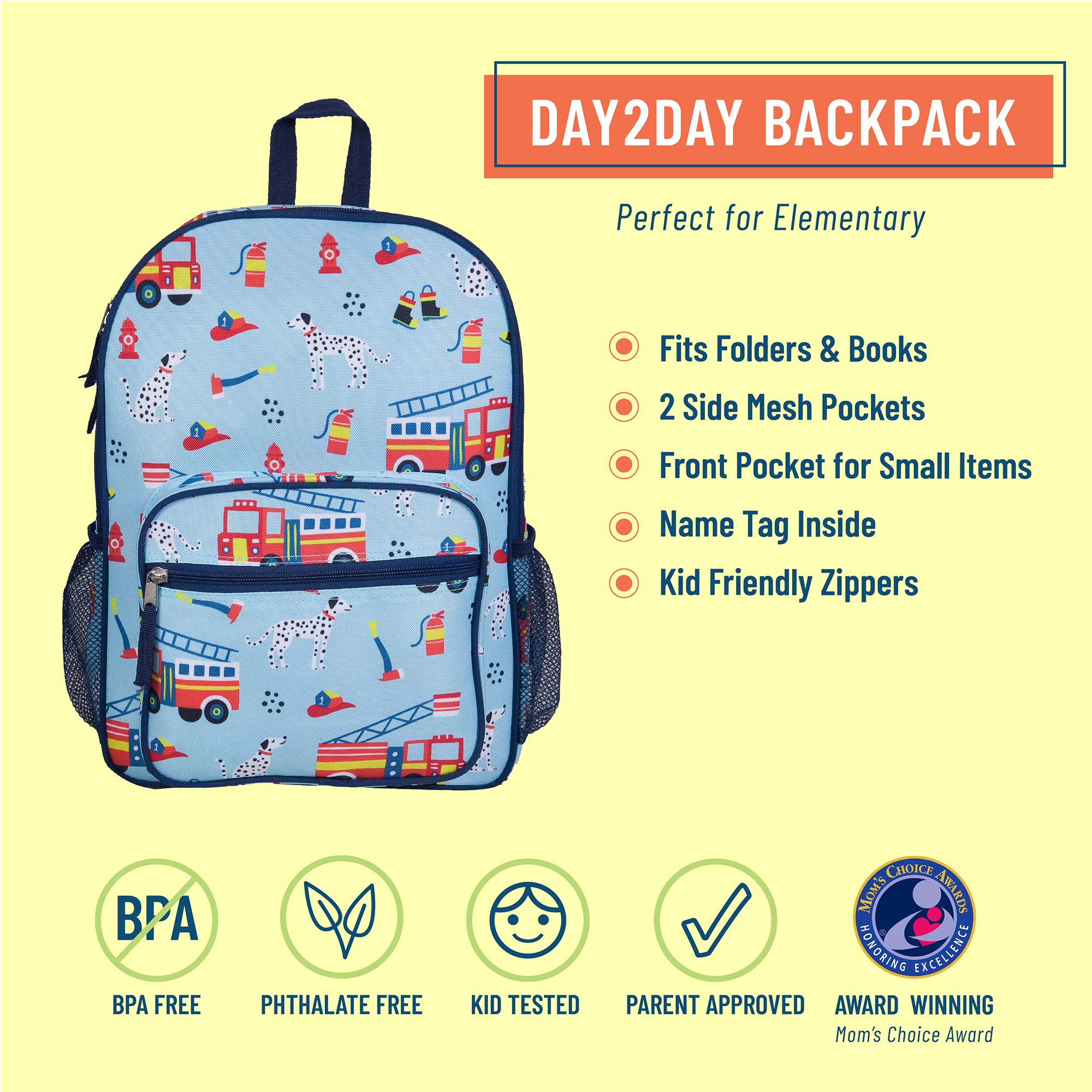 Wildkin Day2Day Kids Backpack Bundle with Lunch Box Bag (Firefighters)