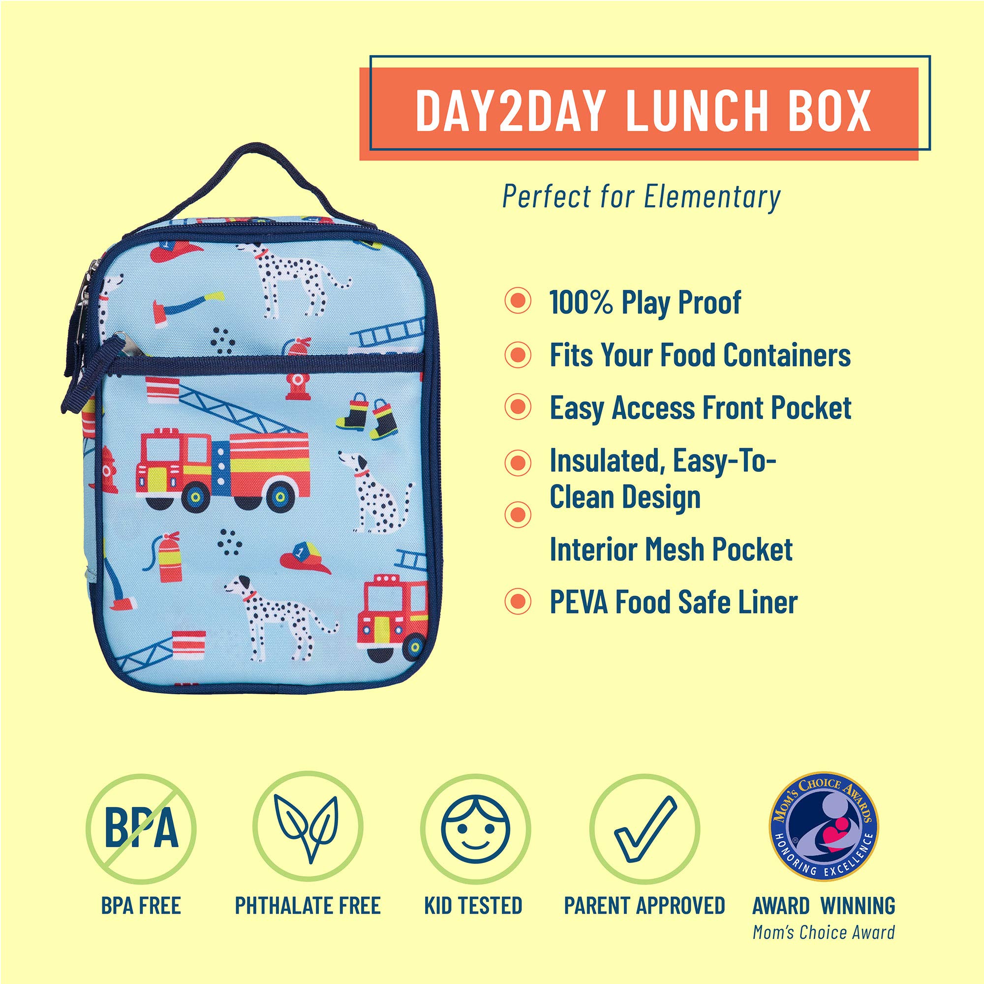 Wildkin Day2Day Kids Backpack Bundle with Lunch Box Bag (Firefighters)