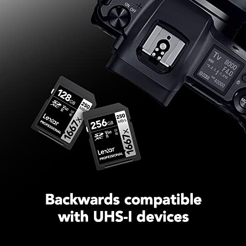 Lexar Professional 1667x 128GB (2-Pack) SDXC UHS-II Memory Cards, C10, U3, V60, Full-HD & 4K Video, Up To 250MB/s Read, for Professional Photographer, Videographer, Enthusiast (LSD128CBNA16672)
