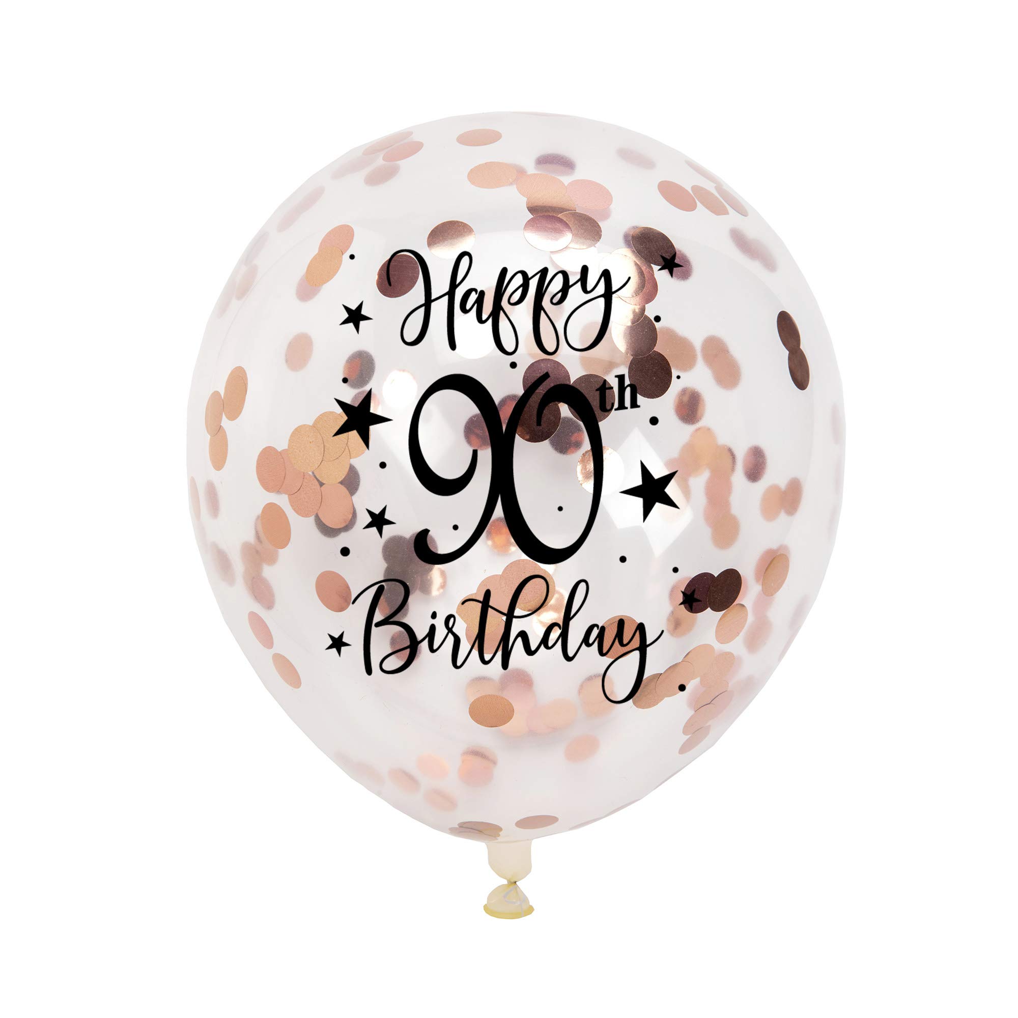 Rose Gold 90th Confetti Latex Balloons, Woman Happy 90 Years Birthday Party Balloon Decoration With Confetti, 12in, 16 Pack