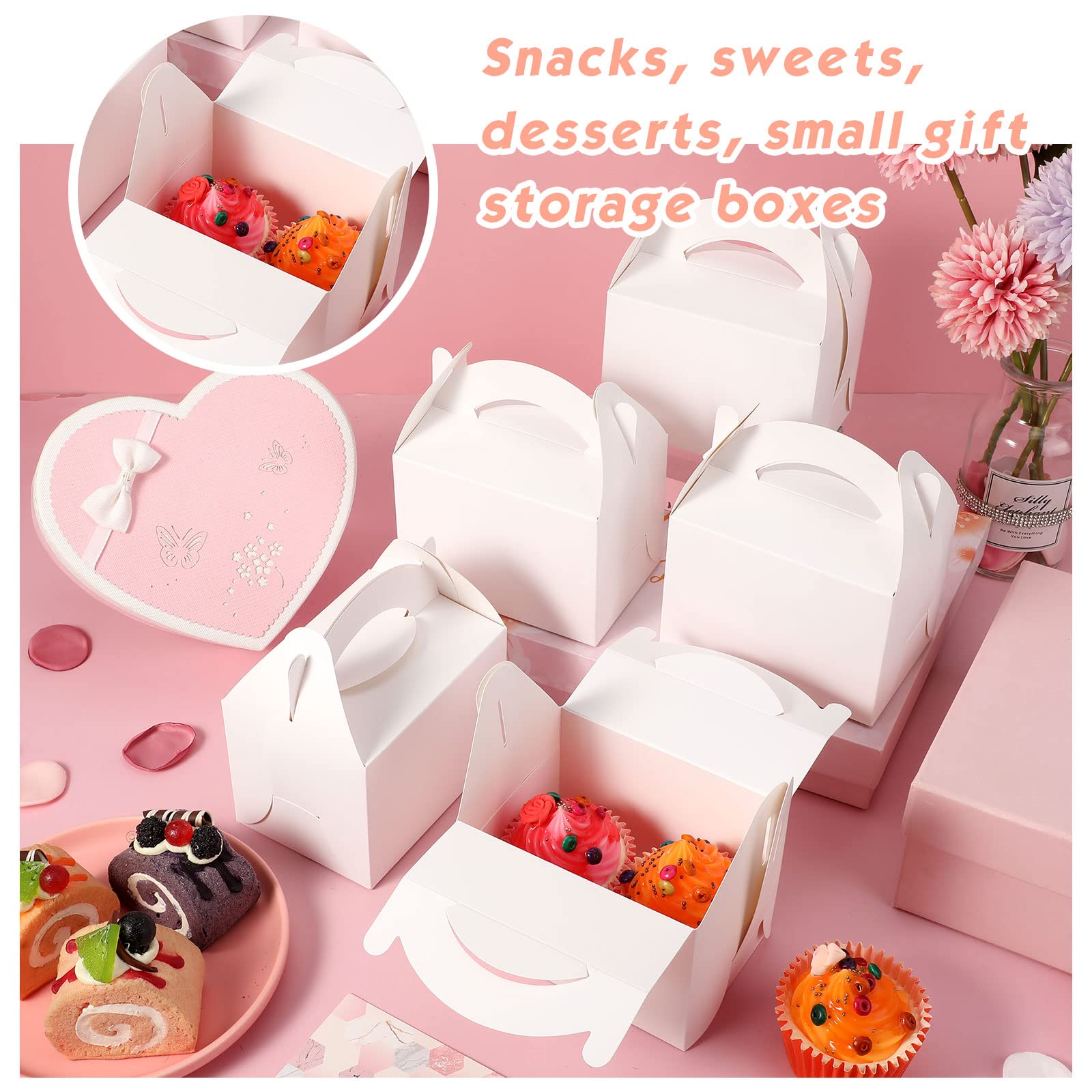 60 Pieces Gable Boxes White Treat Boxes White Candy Boxes Party Favor Boxes White Paper Gable Gift Boxes Small Goodie Gift Boxes for Wedding, Birthday Party, Baby Shower, 4.5 x 3.1 x 3.1 inches