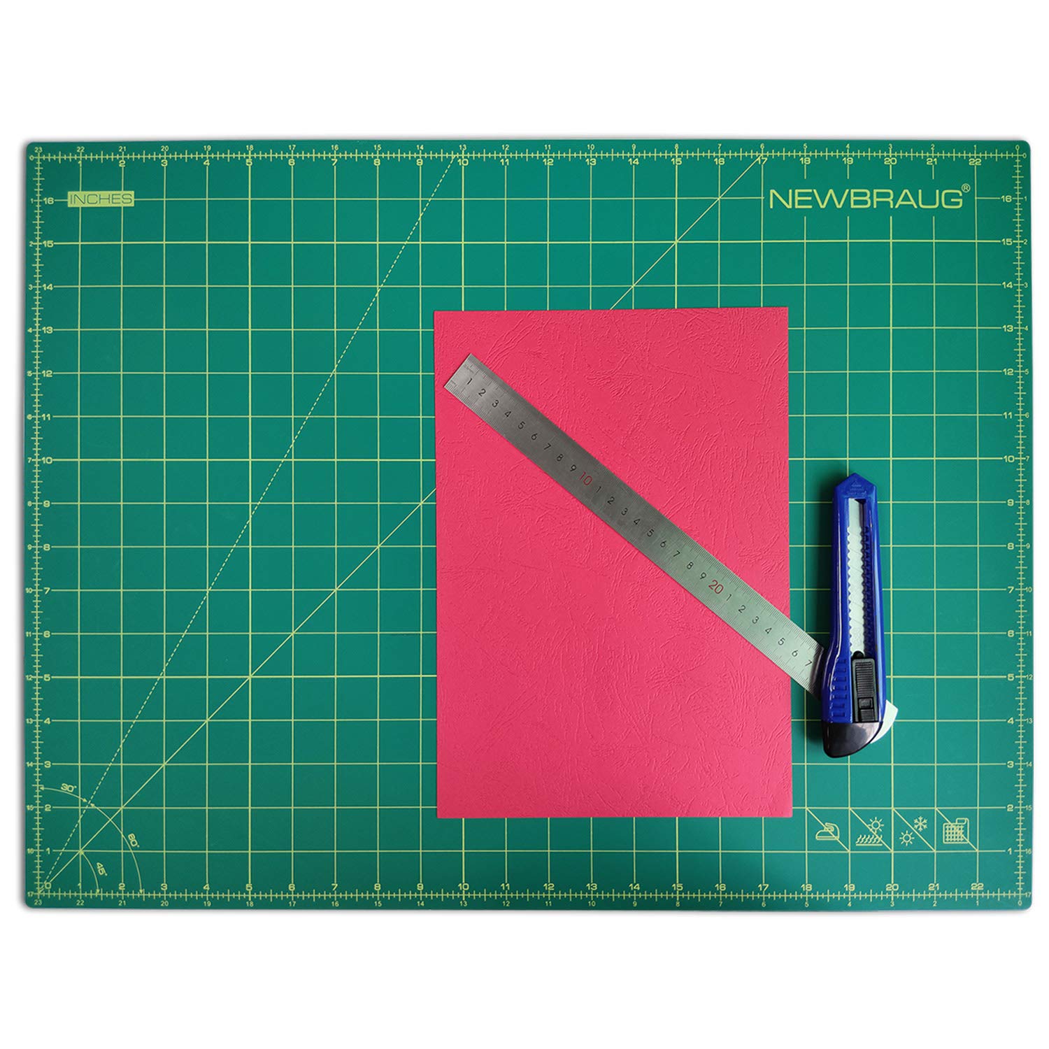 NEWBRAUG 18'' × 24'' Perfect Self Healing Cutting Mat, Non-Slip Gridded Rotary Cutting Board, Necessary for Quilting, Sewing, Craft, Fabric & Scrapbooking(Green/Black)