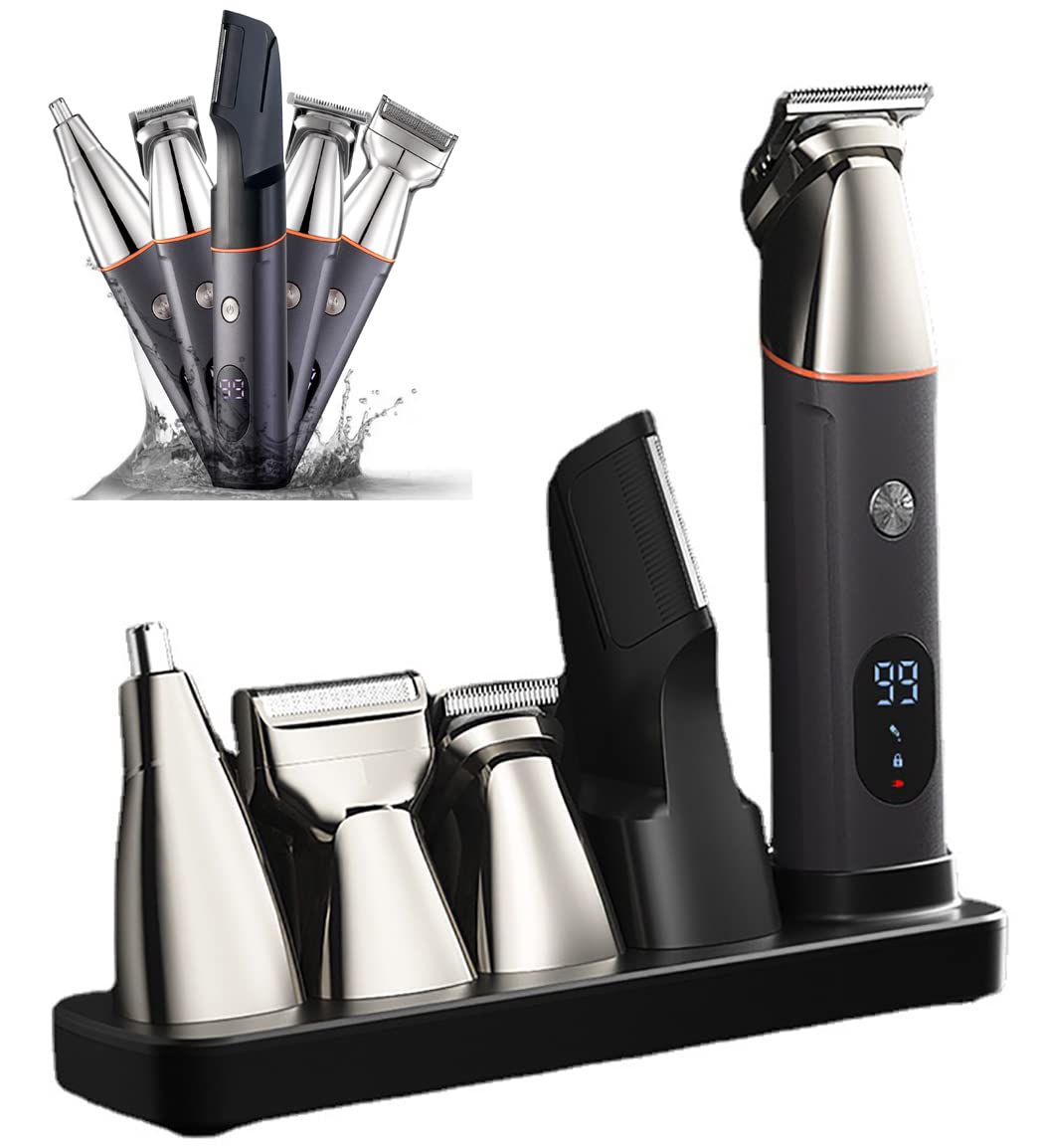 Beard Trimmer for Men 5 in 1 professional grooming Kits Nose Hair Trimmer Facial Shaver LED Display IPX7 Waterproof Cordless Electric Hair Clippers Precision Trimmer, Gifts for Men Husband Father