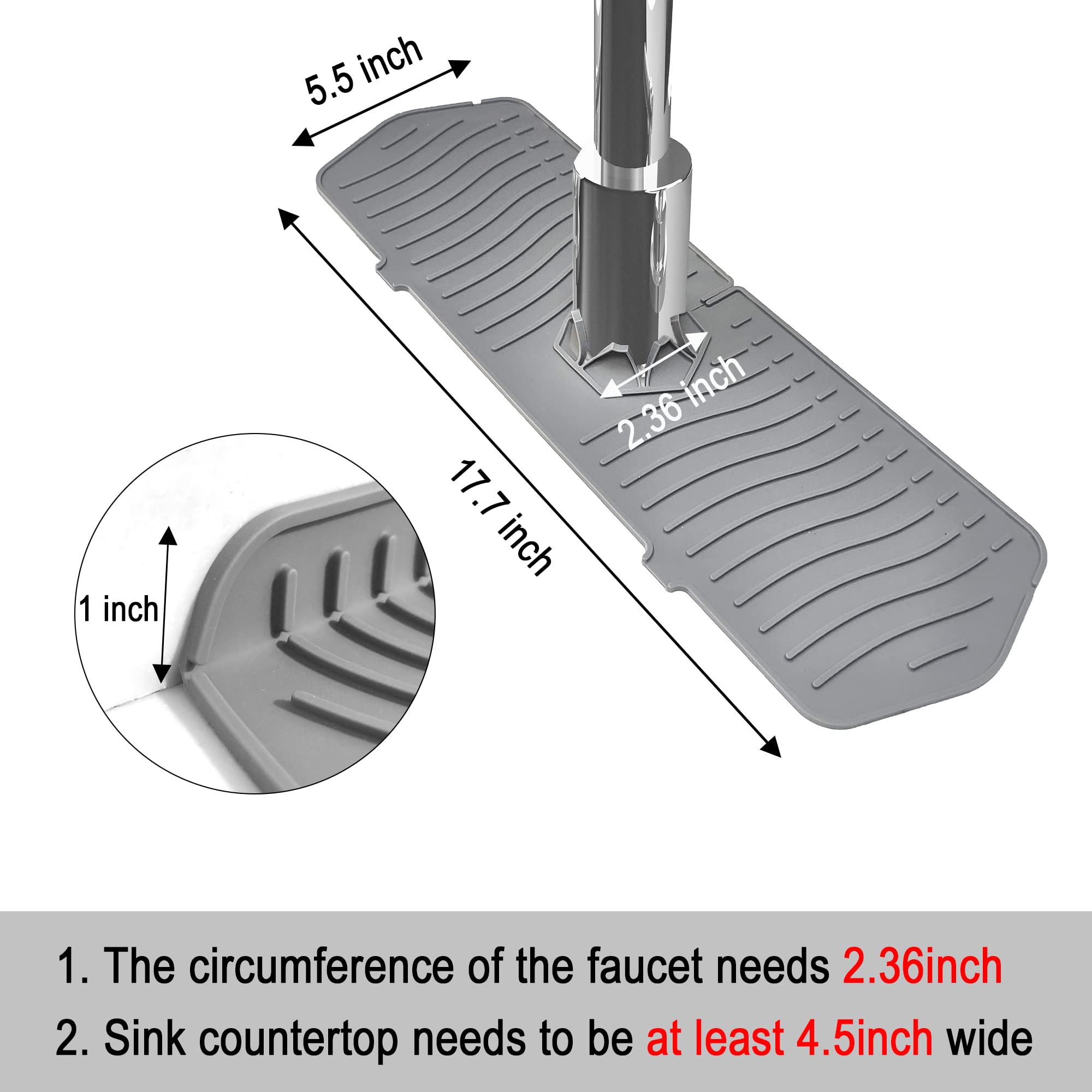 Kitchen Sink Splash Guard Behind Faucet, Longer Faucet Water Catcher Mat for Countertop, Drip Catcher Tray, Non-Slip Sink Protector, Grey