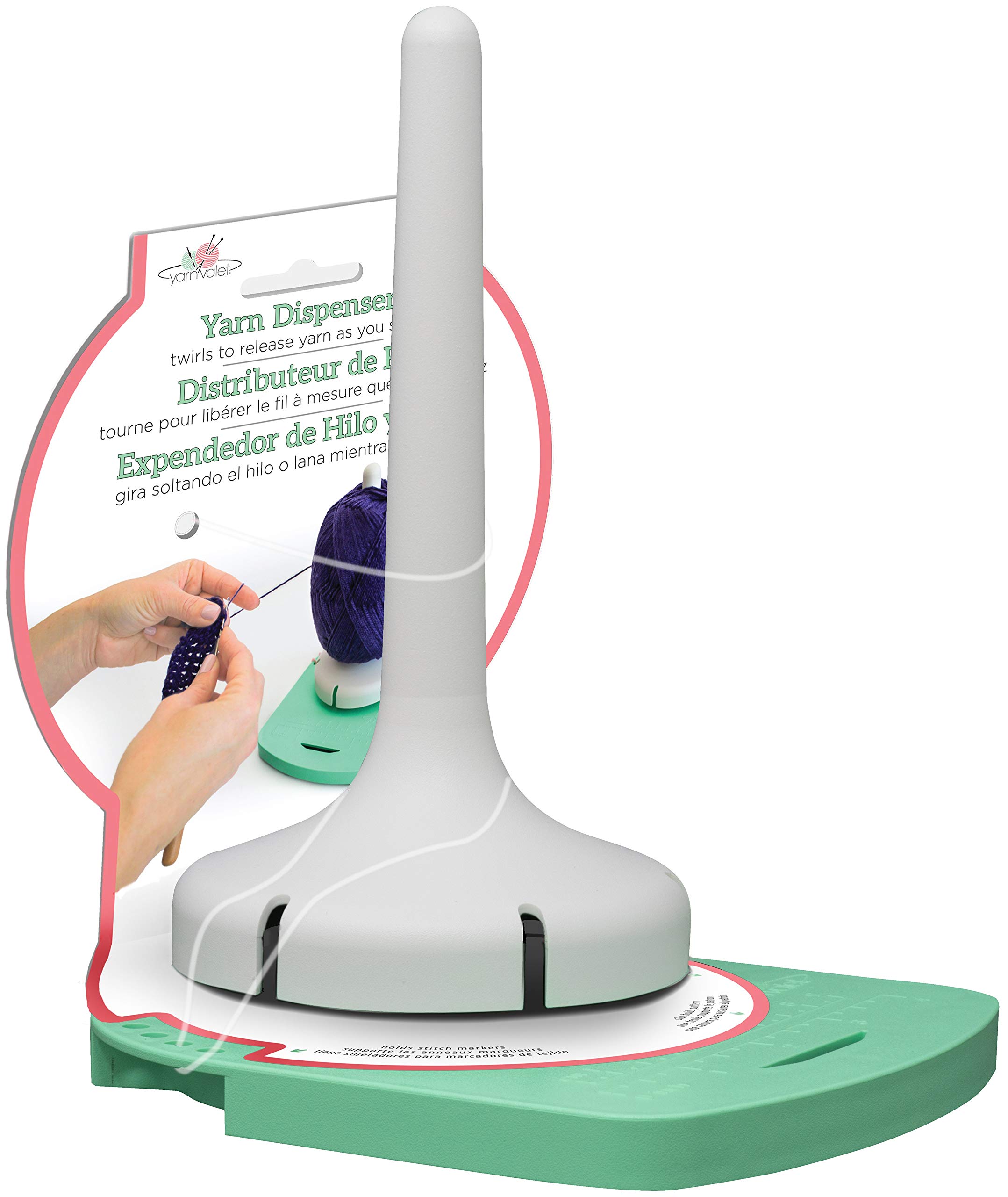Yarn Dispenser by Yarn Valet – Non-Slip Base with Built-in Holder for Markers, Pattern and 4” Gauge Ruler