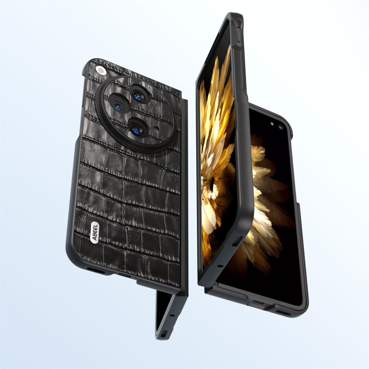 DAMONDY for OnePlus Open Case 5G,OnePlus Open flip Case,Premium Genuine Crocodile Pattern Leather Back Cover Slim Thin Phone Case for OnePlus Open -Black