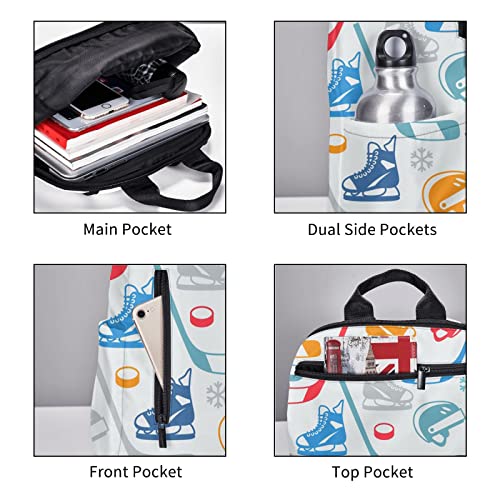 Biviel Hockey Elements Creative Patterned print Lightweight Backpack Simple Casual Shoulder Backpack Hiking Backpacks