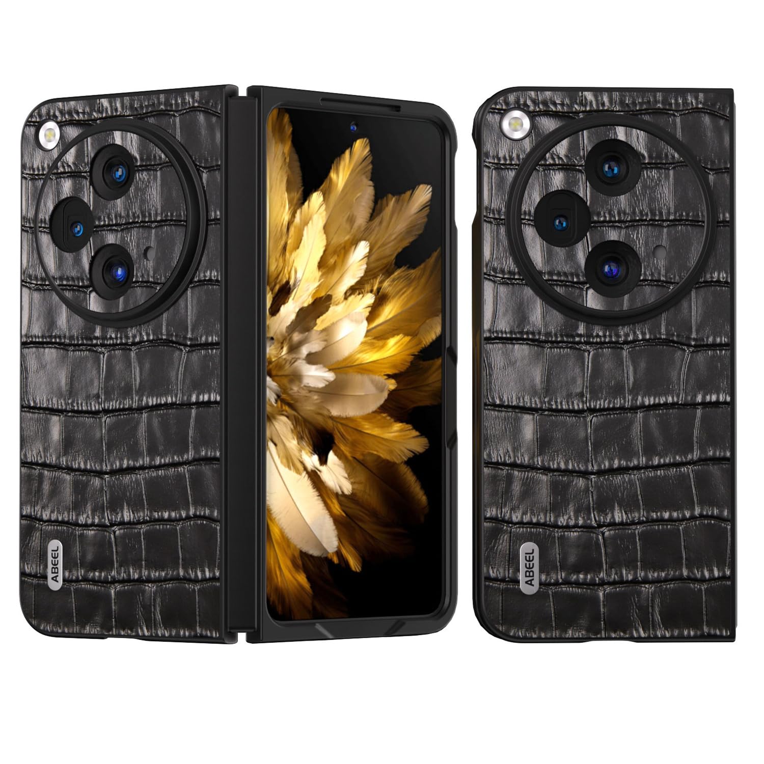 DAMONDY for OnePlus Open Case 5G,OnePlus Open flip Case,Premium Genuine Crocodile Pattern Leather Back Cover Slim Thin Phone Case for OnePlus Open -Black