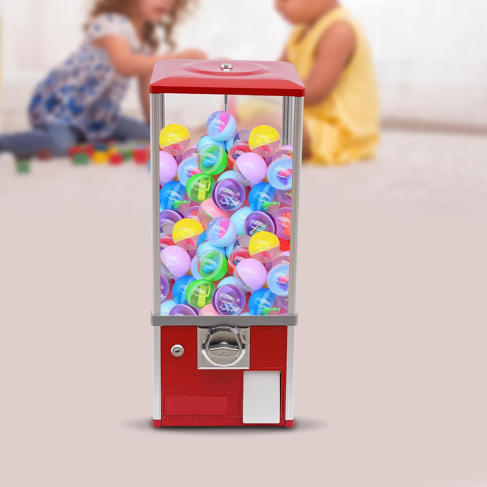LOHISHILO Vending Machine, Commercial Vending Machine, Prize Machine, Commercial Vending Machine for 2 Inch Round Capsules Gumballs Bouncy Balls, 700-800 Coins, Red