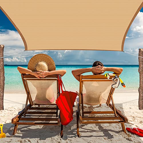 MontCampys Sun Shade Sail 7' x 10' Rectangle Permeable Canopy Shade Cloth UV Block Cover for Backyard Patio Garden Lawn Carport Outdoor Camping Event, Yellow/Sand