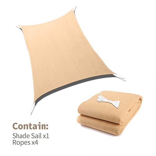 MontCampys Sun Shade Sail 7' x 10' Rectangle Permeable Canopy Shade Cloth UV Block Cover for Backyard Patio Garden Lawn Carport Outdoor Camping Event, Yellow/Sand