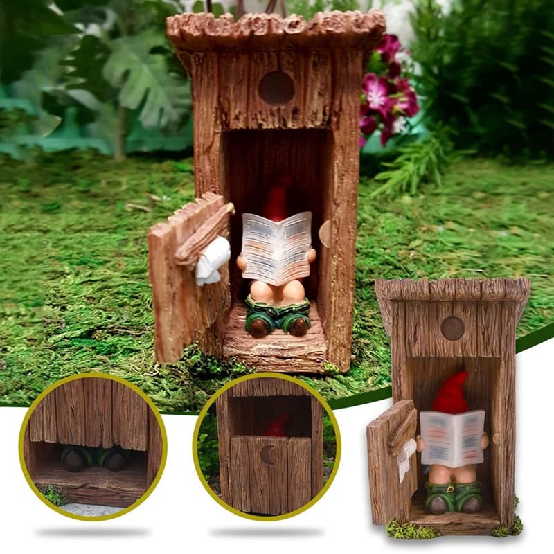nezababy Funny Garden Gnome Outdoor Statues Naughty Sculpture Decoration Inappropriate Read Newspaper Gnome for Indoor Lawn Yard Red