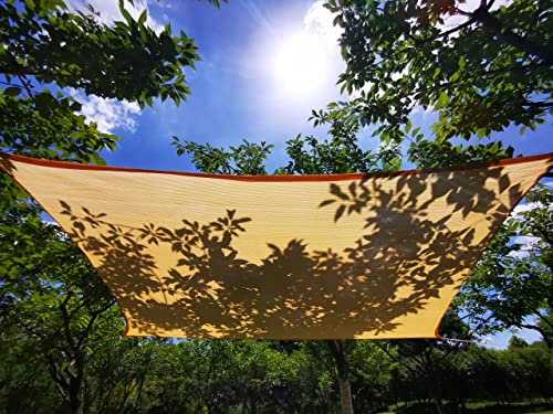 MontCampys Sun Shade Sail 7' x 10' Rectangle Permeable Canopy Shade Cloth UV Block Cover for Backyard Patio Garden Lawn Carport Outdoor Camping Event, Yellow/Sand
