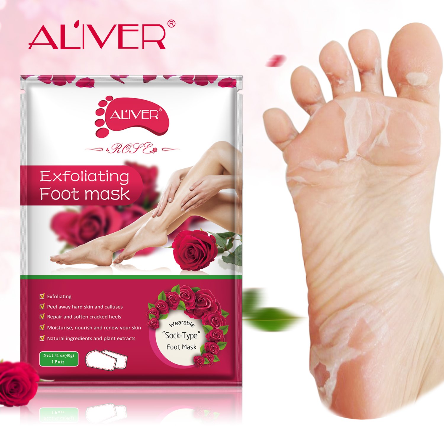 3 Pack Foot Peel Mask, Rose Exfoliating Foot Masks for Baby Feet, Foot Peel Remove Dead Skin and Calluses,Repair Rough Heels in 1-2 Weeks,Great Valentines Day Gift for Men and Women(3pcs rose foot mask)