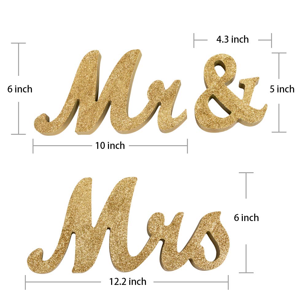 senover Mr and Mrs Sign Wedding Sweetheart Table Decorations,Mr and Mrs Letters Decorative Letters for Wedding Photo Props Party Banner Decoration,Wedding Shower Gift (Gold Glitter)