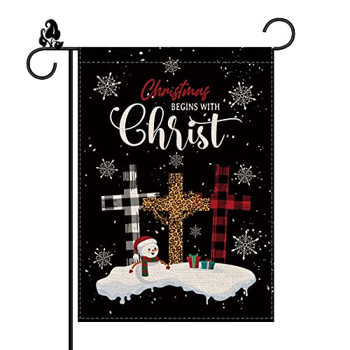 Christmas Garden Flag Christ Cross Religious Double Sided Burlap Vertical 12.5 x 18 Inch Merry Christmas Outdoor Decorations Yard Home Decor