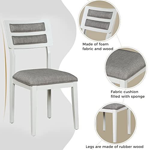 Goozio 6 Piece Dining Table Set,Wood Dining Table and 4 Upholstered Chairs and Bench with Cushion, Classic Traditional Style Kitchen Table Set for 6 Person,White+Gray