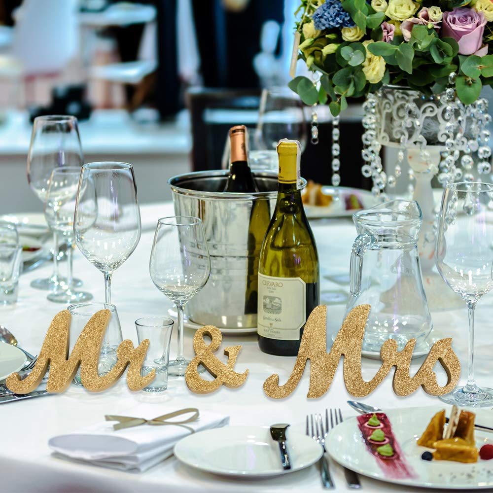 senover Mr and Mrs Sign Wedding Sweetheart Table Decorations,Mr and Mrs Letters Decorative Letters for Wedding Photo Props Party Banner Decoration,Wedding Shower Gift (Gold Glitter)