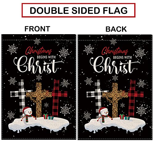 Christmas Garden Flag Christ Cross Religious Double Sided Burlap Vertical 12.5 x 18 Inch Merry Christmas Outdoor Decorations Yard Home Decor