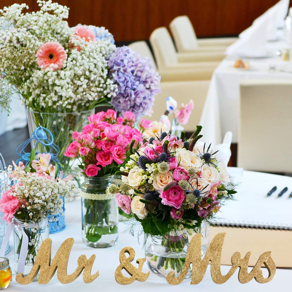 senover Mr and Mrs Sign Wedding Sweetheart Table Decorations,Mr and Mrs Letters Decorative Letters for Wedding Photo Props Party Banner Decoration,Wedding Shower Gift (Gold Glitter)