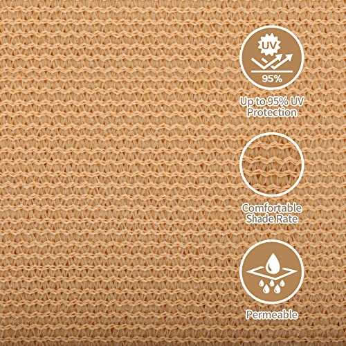 MontCampys Sun Shade Sail 7' x 10' Rectangle Permeable Canopy Shade Cloth UV Block Cover for Backyard Patio Garden Lawn Carport Outdoor Camping Event, Yellow/Sand